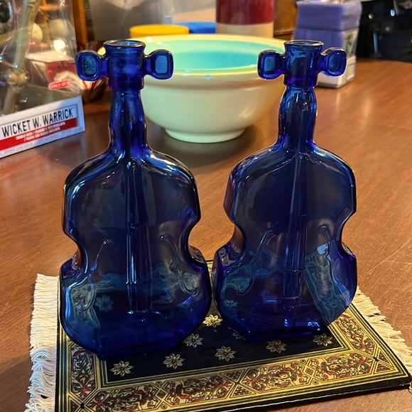 Accents | Vintage Cobalt Blue Glass Fiddleviolin Vase Or Bottle Set Of ...